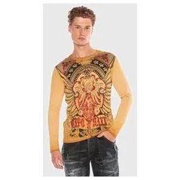 Cipo & Baxx T-Shirt CIPO & BAXX "Sweatshirts", Herren, Gr. M, gelb (mustard), 95% Baumwolle, 5% Elasthan, bedruckt, regular fit, Shirts T-Shirt, mit Print und Glanzdruck