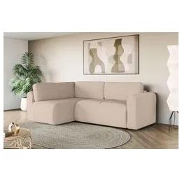Ecksofa OTTO HOME "Zacharia wahlweise Schlafsofa mit Bettkasten, B/T/H 250/166/86 cm", beige, B:250cm H:86cm T:166cm, 100% Polyester, Sofas, Ecksofa, L-Form mit Wellenunterfederung, Ottomane rechts oder links bestellbar