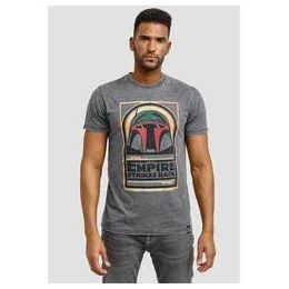 T-Shirt Recovered "Star Wars Boba Fett Empire Strikes Back", Damen, Gr. S, grau (dunkelgrau), 60% Polyester, 40% Baumwolle, bedruckt, normal, Rundhals, Shirts T-Shirt, im zeitlosen Design