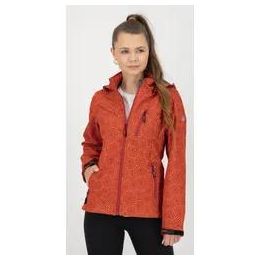 Softshelljacke DEPROC ACTIVE "SHELBY PEAK DC", Damen, Gr. 44L, rot (chilli), 100% Polyester, tailliert, gerader Abschluss mit Klettverschl&uuml;ssen, Jacken Softshelljacke, leichte Softshelljacke mit All-Over-Print und abnehmbarer Kapuze