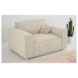 Loveseat Home Affaire "Avelin, 1.5 Sitzer, 140 cm, Chenille, Struktur-Boucle", beige, B:140cm H:75cm T:96cm, 100% polyester, Sessel, mit Wellenunterfederung, Kedernaht, bodentief, Skandi-Design