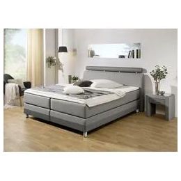 Boxspringbett Home Affaire "Rocklin", grau (grau, anthraz), B:212cm L:217cm, Komplettbetten, Boxspringbett, in H2, H3 oder H4 erh&auml;ltlich