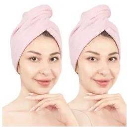 Turban-Handtuch HAMMETEX "2er Set Haarturban Damen, 100% Baumwolle, Flauschig & Schnelltrocknend", rosa, B:25cm L:64cm, Frottier, Baumwolle, Handt&uuml;cher, Uni-Farben, weich