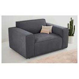 Loveseat Home Affaire "Avelin, 1.5 Sitzer, 140 cm, Chenille, Struktur-Boucle", grau (dunkelgrau), B:140cm H:75cm T:96cm, 100% polyester, Sessel, mit Wellenunterfederung, Kedernaht, bodentief, Skandi-Design