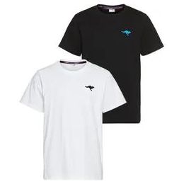 T-Shirt Kangaroos "2er Pack T-Shirts mit kleiner Stickerei", Jungen, Gr. 92/98, schwarz-wei&szlig; (schwarz, wei&szlig;), Single Jersey, Obermaterial: 100% Baumwolle, bestickt, Basic, Basic, Rundhals, Shirts T-Shirt, 2 T-Shirts mit Stickerei
