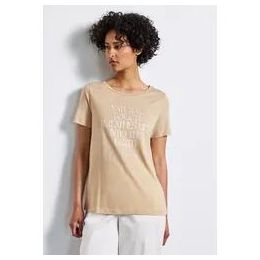 T-Shirt Street One, Damen, Gr. 46, beige (coastal beige), Jersey, Obermaterial: 50% Baumwolle, 50% Modal, bedruckt, regular fit taillenbedeckt, Rundhals, Shirts T-Shirt, mit Wording Artwork