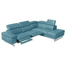 Ecksofa Egoitaliano "Candice, elegant, edel und bequem, erstklassiger Sitzkomfort, L-Form", blau (t&uuml;rkis), B:278cm H:100cm T:221cm, Leder &raquo;CAREZZA&laquo; (Rindsleder). Halbnarbiges Naturleder mit einer Dicke von 1, 2-1, 4 mm. Es hat eine weiche und wachsartige Hand mit halb undurchsichtigem Aussehen. CAREZZA ist ein Naturleder, das die urspr&uuml;nglichen Eigenschaften der M&auml;ntel nicht ver&auml;ndert. Das Vorhand
