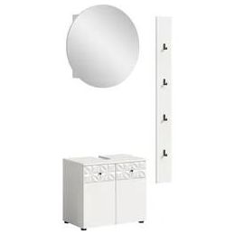 Badezimmer-Set Welltime "VICENZA, TOPSELLER, Breite 91cm, 3-teilig, mit Ornamentabsetzung", wei&szlig;, B:91cm H:187cm T:37cm, Holzwerkstoff, MDF, Kastenm&ouml;bel-Sets, Waschbeckenunterschrank, Spiegelschrank und Hakenleiste