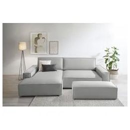 Polsterecke Home Affaire "SHERWOOD XXL tief, L-Form, Schlaffunktion, Bigsofa, Cord, Leinenoptik", silber (silbergrau), B:284cm H:90cm T:135cm, 100% Polyester, Sofas, stellbar zum Schlafsofa (Krokodilverbinder), Cord, Leinenoptik