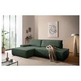 Ecksofa Home Affaire "SHERWOOD, Schlafsofa in L-Form offen (275cm), Cord, Leinenoptik", gr&uuml;n (dunkelgr&uuml;n), B:275cm H:85cm T:167cm, 100% Polyester, Sofas, Ecksofa, Schlaffunktion und Bettkasten, Kedernaht, hoher Sitz- & Liegekomfort