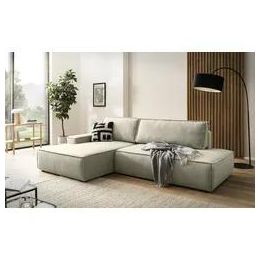 Ecksofa Home Affaire "SHERWOOD, Schlafsofa in L-Form offen (275cm), Cord, Leinenoptik", gr&uuml;n (hellgr&uuml;n), B:275cm H:85cm T:167cm, 100% Polyester, Sofas, Ecksofa, Schlaffunktion und Bettkasten, Kedernaht, hoher Sitz- & Liegekomfort