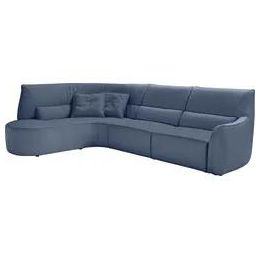 Ecksofa Egoitaliano "Puffy, extravagant & edel, Retro Designsofa, hoher Sitzkomfort, L-Form", blau (ozeanblau), B:330cm H:88cm T:205cm, Leder &raquo;BULL&laquo; (echtes Rindsleder). Geschliffenes, pigmentiertes und behandeltes Rindsleder mit einer Dicke von 1, 3-1, 5 mm. Dieses Leder zeigt eine ziemlich weiche Hand mit einem halb undurchsichtigen Aussehen. Es handelt sich um ein gesch&uuml;tztes Leder. Eine leicht