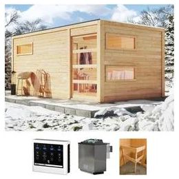 Saunahaus Konifera "Hagen", beige (natur), Bio-Ofen, externe Steuerung, 9 kW, Saunen, Ofen 9 kW Bio externe Strg easy