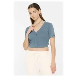 V-Shirt Harlem Soul, Damen, Gr. S, blau (fog blau), Rippware, Material: 100% Baumwolle, unifarben, slim fit kurz, V-Ausschnitt, eingesetzt gerader Abschluss, Shirts, aus Baumwolle