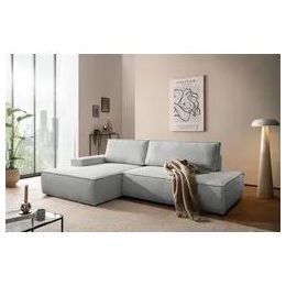 Ecksofa Home Affaire "SHERWOOD, Schlafsofa in L-Form offen (275cm), Cord, Leinenoptik", grau (hellgrau), B:275cm H:85cm T:167cm, 100% Polyester, Sofas, Ecksofa, Schlaffunktion und Bettkasten, Kedernaht, hoher Sitz- & Liegekomfort
