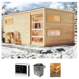 Saunahaus Konifera "Hagen", beige (natur), Saunaofen, externe Steuerung, 9 kW, Saunen, Ofen 9 KW externe Strg easy