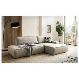 Ecksofa Home Affaire "SHERWOOD, Schlafsofa in L-Form offen (275cm), Cord, Leinenoptik", beige (hellbeige), B:275cm H:85cm T:167cm, 100% Polyester, Sofas, Ecksofa, Schlaffunktion und Bettkasten, Kedernaht, hoher Sitz- & Liegekomfort
