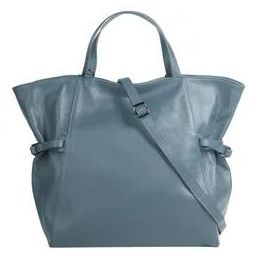 Shopper Samantha Look, Damen, Gr. B/H/T: 35cm x 30cm x 10cm onesize, blau, Leder, leicht gl&auml;nzend, unifarben, Taschen Shopper, echt Leder, Made in Italy