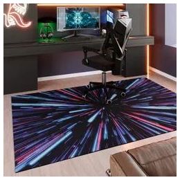 Teppich Wecon Home "Neon Horizon", schwarz, B:160cm H:5mm L:230cm, Polyester, Teppiche, Teppich, Gamer Teppich, gewebt, futuristisch, robust, Gaming Room, rutschfest