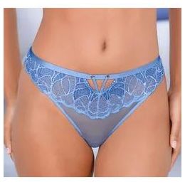 String Lascana "Alicia", Damen, Gr. 44/46, blau (kornblumenblau), Microtouch, Obermaterial: 84% Polyamid, 16% Elasthan, Unterhosen String, mit sch&ouml;nem Bund aus feiner Spitze