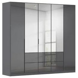 Dreht&uuml;renschrank OTTO HOME "Kleiderschrank Kleiderschr&auml;nke Schrank Garderobe AGORDO mit Glasfront", grau (graumetallic, glas basalt), B:226cm H:210cm T:54cm, Holzwerkstoff, Schr&auml;nke, Dreht&uuml;renschrank, mit Au&szlig;enschubk&auml;sten, in 7 Breiten und 2 H&ouml;hen MADE IN GERMANY