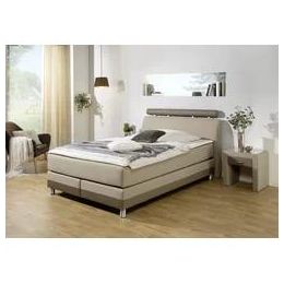 Boxspringbett Home Affaire "Rocklin", beige (beige, taupe), B:152cm L:217cm, Komplettbetten, Boxspringbett, in H2, H3 oder H4 erh&auml;ltlich
