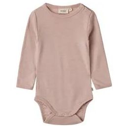 Langarmbody Wheat "Wool Body L/S Lucca", Jungen, Gr. 80, N-Gr, rosa (dry rose), Strick, Obermaterial: 100% Wolle, unifarben, normal, Rundhals, Bodys, aus reiner Merinowolle