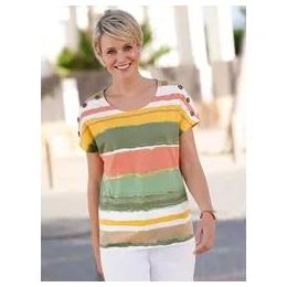Rundhalsshirt Classic Basics "Druck-Shirt", Damen, Gr. 54, gr&uuml;n (khaki, ecru, bedruckt), 100% Baumwolle, gemustert, mehrfarbig, Rundhals, Shirts Rundhalsshirt