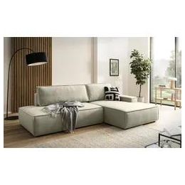 Ecksofa Home Affaire "SHERWOOD, Schlafsofa in L-Form offen (275cm), Cord, Leinenoptik", gr&uuml;n (hellgr&uuml;n), B:275cm H:85cm T:167cm, 100% Polyester, Sofas, Ecksofa, Schlaffunktion und Bettkasten, Kedernaht, hoher Sitz- & Liegekomfort