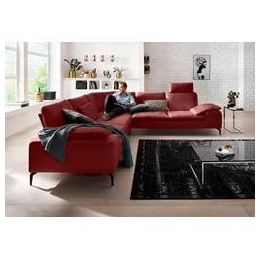 Ecksofa W.Schillig "valentinoo, Designsofa, elegant und bequem, L-Form", rot (ruby rot z59), B:318cm H:83cm T:298cm, Longlife Xtra-Leder Z59: Glattleder mit modischer Pr&auml;gung. Hautst&auml;rke 0, 9 - 1, 1 mm, Sofas, Ecksofa, mit Sitztiefenverstellung, Breite 318 cm