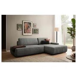 Ecksofa Home Affaire "TORGE, Schlafsofa Cord, Samtvelours u. Strukur fein, Couch in L-Form", grau (anthrazit), B:276cm H:82cm T:164cm, 100% Polyester, Sofas, Ecksofa, Schlaffunktion und Bettkasten, Liegefl&auml;che: 210x125 cm, neues Design