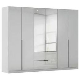 Dreht&uuml;renschrank OTTO HOME "Kleiderschrank Kleiderschr&auml;nke Schrank Garderobe AGORDO mit Glasfront", grau (seidengrau, glas seidengrau), B:271cm H:229cm T:54cm, Holzwerkstoff, Schr&auml;nke, Dreht&uuml;renschrank, mit Au&szlig;enschubk&auml;sten, in 7 Breiten und 2 H&ouml;hen MADE IN GERMANY