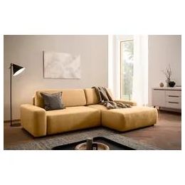 Ecksofa Home Affaire "TORGE (264cm), Schlafsofa in Cord, Samtvelours o Struktur fein, L-Form", gelb (honiggelb), B:264cm H:82cm T:162cm, 100% Polyester, Sofas, Ecksofa, Schlaffunktion, Bettkasten, Liegefl&auml;che: 125/210 cm