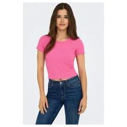 Rundhalsshirt Only "ONLEMMA S/S SHORT TOP NOOS JRS", Damen, Gr. M (38), pink (azalea pink), Jersey, Obermaterial: 65% Polyester, 30% Viskose, 5% Elasthan, unifarben, regular fit kurz, Rundhals, gewellter Abschluss, Shirts Rundhalsshirt, Rundhals, modisch, regular fit, gewellter Abschluss, unifarben