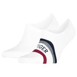 F&uuml;&szlig;linge Tommy Hilfiger "TH MEN FOOTIE 2P HILFIGER TAB", Herren, Gr. 43-46, wei&szlig;, Baumwolle, Elasthan, Polyamid, gestreift, unifarben mit Farbeinsatz, Socken, mit Anti-Rutsch Technologie