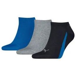 Sneakersocken Puma "Puma UNISEX LIFESTYLE SNEAKERS 3P", Damen, Gr. 43-46, blau (navy, grau, strong blau), Baumwollmischung, Socken Sneakersocken, Flache Zehennaht, Rippenb&uuml;ndchen