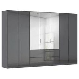 Dreht&uuml;renschrank OTTO HOME "Kleiderschrank Kleiderschr&auml;nke Schrank Garderobe AGORDO mit Glasfront", grau (graumetallic, glas basalt), B:315cm H:210cm T:54cm, Holzwerkstoff, Schr&auml;nke, Dreht&uuml;renschrank, mit Au&szlig;enschubk&auml;sten, in 7 Breiten und 2 H&ouml;hen MADE IN GERMANY