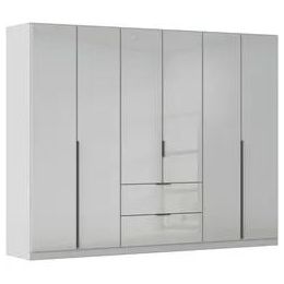 Dreht&uuml;renschrank OTTO HOME "Kleiderschrank Kleiderschr&auml;nke Schrank Garderobe AGORDO mit Glasfront", grau (seidengrau, glas seidengrau), B:271cm H:210cm T:54cm, Holzwerkstoff, Schr&auml;nke, Dreht&uuml;renschrank, mit Au&szlig;enschubk&auml;sten, in 7 Breiten und 2 H&ouml;hen MADE IN GERMANY