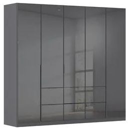 Dreht&uuml;renschrank OTTO HOME "Kleiderschrank Kleiderschr&auml;nke Schrank Garderobe AGORDO mit Glasfront", grau (graumetallic, glas basalt), B:226cm H:210cm T:54cm, Holzwerkstoff, Schr&auml;nke, Dreht&uuml;renschrank, mit Au&szlig;enschubk&auml;sten, in 7 Breiten und 2 H&ouml;hen MADE IN GERMANY
