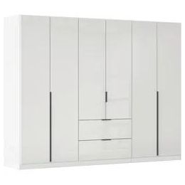 Dreht&uuml;renschrank OTTO HOME "Kleiderschrank Kleiderschr&auml;nke Schrank Garderobe AGORDO mit Glasfront", wei&szlig; (alpinwei&szlig;, glas kristallwei&szlig;), B:271cm H:210cm T:54cm, Holzwerkstoff, Schr&auml;nke, Dreht&uuml;renschrank, mit Au&szlig;enschubk&auml;sten, in 7 Breiten und 2 H&ouml;hen MADE IN GERMANY