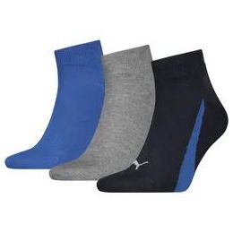 Kurzsocken Puma "Puma UNISEX LIFESTYLE QUARTER 3P", Herren, Gr. 43-46, blau (1x schwarz, 1x grau, meliert, 1x blau), Baumwolle, Baumwollmischung, Elasthan, meliert, unifarben, elastisch, Socken, mit kurzem geripptem Schaft