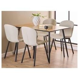 Esszimmer-Set Actona GROUP "Esspruppe, Speisetisch mit Wohnzimmerst&uuml;hlen", beige (natur), B:120cm H:75cm T:80cm, MDF, Kastenm&ouml;bel-Sets, Esszimmer-Set, Rechteckig Esstisch + 4x St&uuml;hle, Wildeiche Melamin, beige, 120x80x75cm
