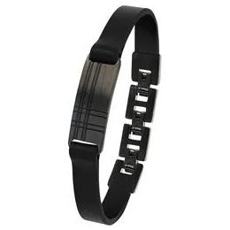 Lederarmband s.Oliver "2039737", schwarz (schwarz, grau), Armb&auml;nder, Herren, 21,5cm, Edelstahl Leder, Edelstahl, Leder, Lederarmband
