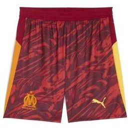 Sporthose Puma "Olympique de Marseille 25/26 Torwartshorts Herren", Damen, Gr. M, Normalgr&ouml;&szlig;en, schwarz crimson sunny gelb poppy rot orange, Obermaterial: 100% Polyester, regular fit, Hosen Sporthose