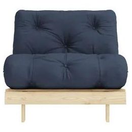 Daybett KARUP DESIGN "Roots Sofa Bed, Schlafsofa, Daybett, Bettfunktion, FSC-Massivholz", blau (navy), B:90cm H:85cm, Bezug: 80% Baumwolle, 20% Polyester, Daybetten, Inkl. Futonmatratze. Mehrere Gr&ouml;&szlig;en & Farben, Made in Europe