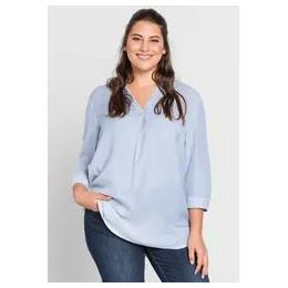 Longbluse sheego, Damen, Gr. 56, wei&szlig; (hellblau, wei&szlig;), 100% Viskose, gemustert, mehrfarbig, Rundhals, Blusen Longbluse