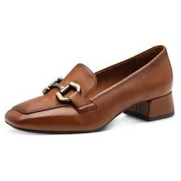 Pumps Tamaris, Damen, Gr. 39, braun (cognac), Leder, unifarben, used, Schuhe Pumps, Blockabsatz, Slipper, Businessschuh mit Zierriegel, Schmuckelement