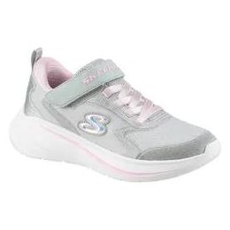 Sneaker Skechers "WAVE 92", M&auml;dchen, Gr. 33, bunt (hellgrau, rosa), Textil, Glitzer, Schuhe Sneaker, Freizeitschuh mit Klettverschluss, Gr&ouml;&szlig;enschablone zum Download