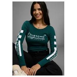 Langarmshirt Kangaroos, Damen, Gr. 36/38, dunkelgr&uuml;n, Rippware, Obermaterial: 100% Baumwolle, figurbetont h&uuml;ftbedeckend, Rundhals, Shirts Langarmshirt, Langarm, sehr figurbetonte Passform, aus Baumwolle