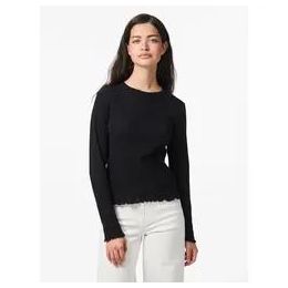 Langarmshirt Pieces "PCMARIE LS O-NECK POIN TOP JRS NOOS BC", Damen, Gr. L, schwarz, Jersey, Obermaterial: 100% Baumwolle, unifarben, regular fit normal, Rundhals, gewellter Abschluss, Shirts Langarmshirt